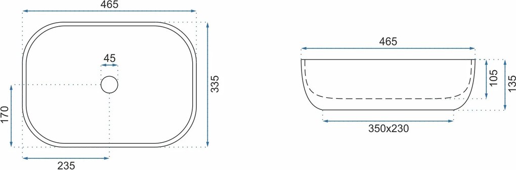 Rea Livia Stone umyvadlo, 47 x 34 cm, šedá, REA-U3800