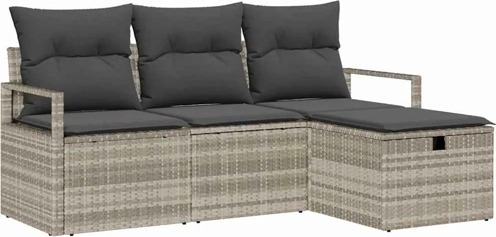 Set pohovek 4 ks 4-Počet míst Světle šedá polyratan 3359151