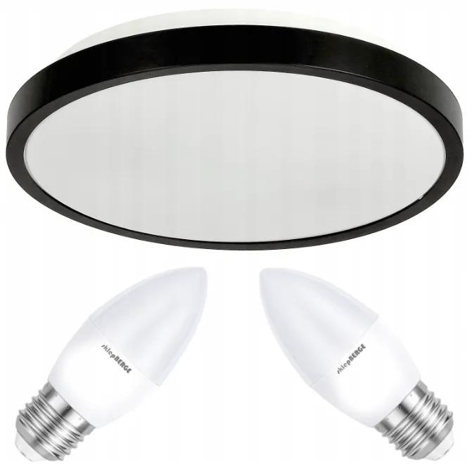 BERGE Stropní LED svítidlo LARI-R BLACK - 2xE27 IP20 + 2x E27 10W svíčka - teplá bílá