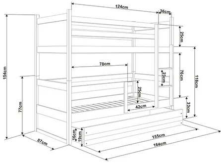 b2b1 BMS-group Patrová postel s přistýlkou RICO 3 80x160 cm, bílá/bílá Pěnová matrace