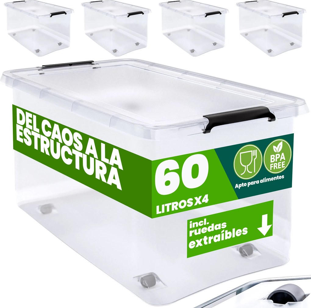 Úložný box sada 4 ks průhledná 60x40x35cm 60L stohovatelný
