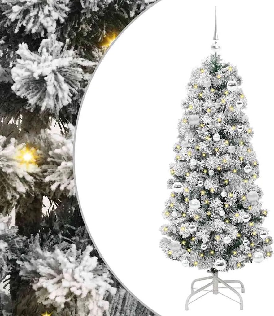 Umělý Skládací Vánoční Strom 150 LED Zelená a bílá 150 cm 3395591