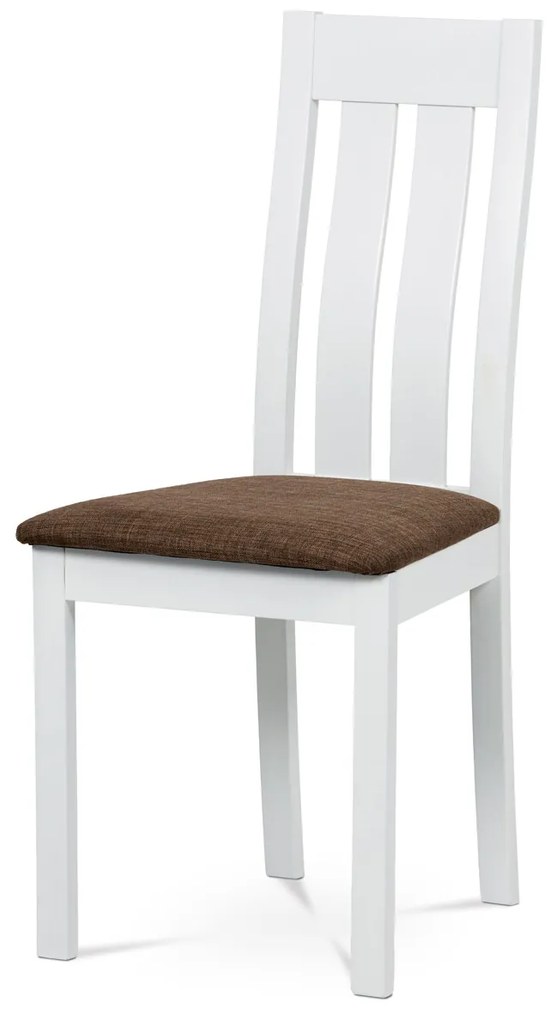 AUTRONIC Jídelní židle, masiv buk, barva bílá, látkový hnědý potah BC-2602 WT