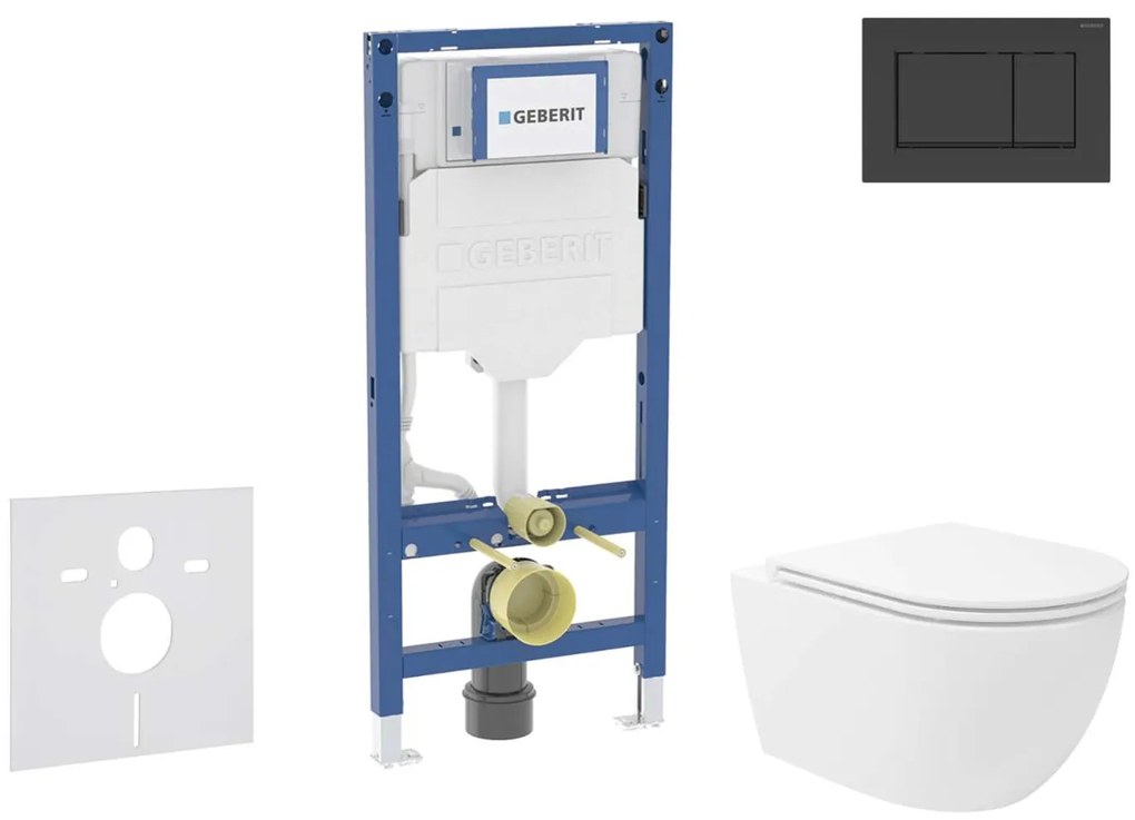 Geberit Duofix - Set předstěnové instalace, klozetu Oudee Vortex a sedátka softclose, tlačítko Sigma20, matná černá/černá SANI11CA5150B