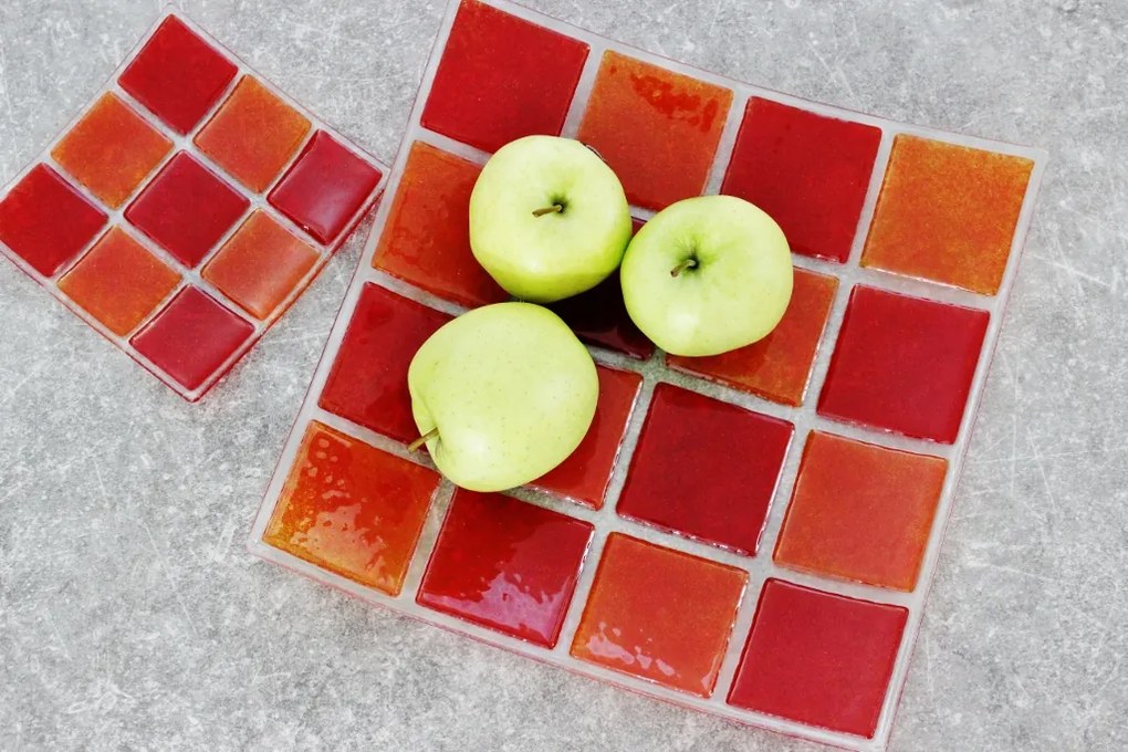 BDK-GLASS Skleněná miska KARO 15x15cm - oranžovo-červená