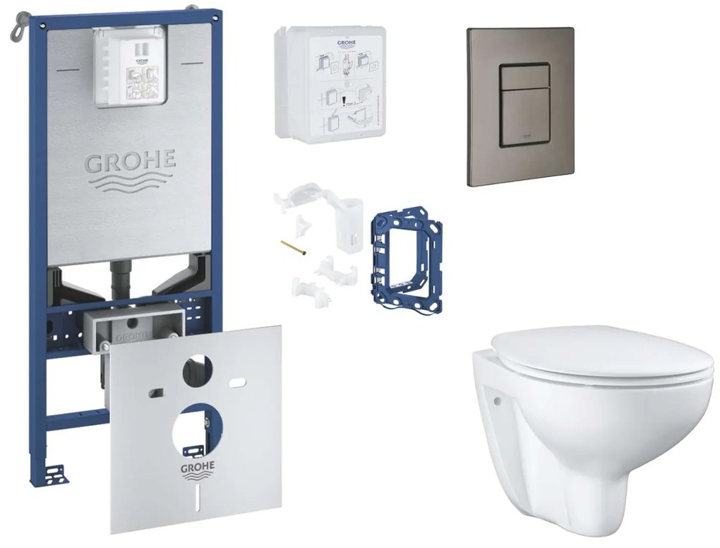 Grohe Rapid SLX - Set předstěnové instalace, klozetu, sedátka SoftClose, tlačítka Skate Cosmopolitan a sady pro vhazování tablet, kartáčovaný Hard Graphite SANI11BB5126
