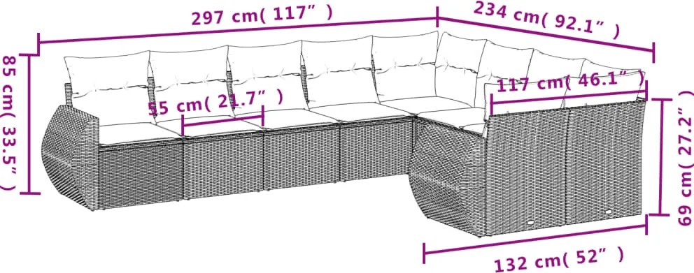 9dílná zahradní sedací souprava s poduškami béžová polyratan 3254176