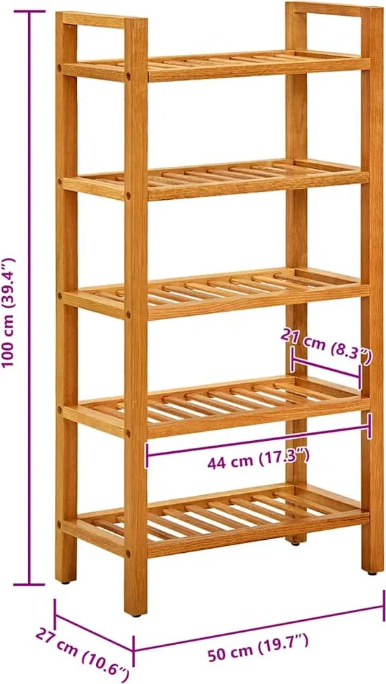 Botník s 5 policemi 50 x 27 x 100 cm masivní dubové dřevo 331747