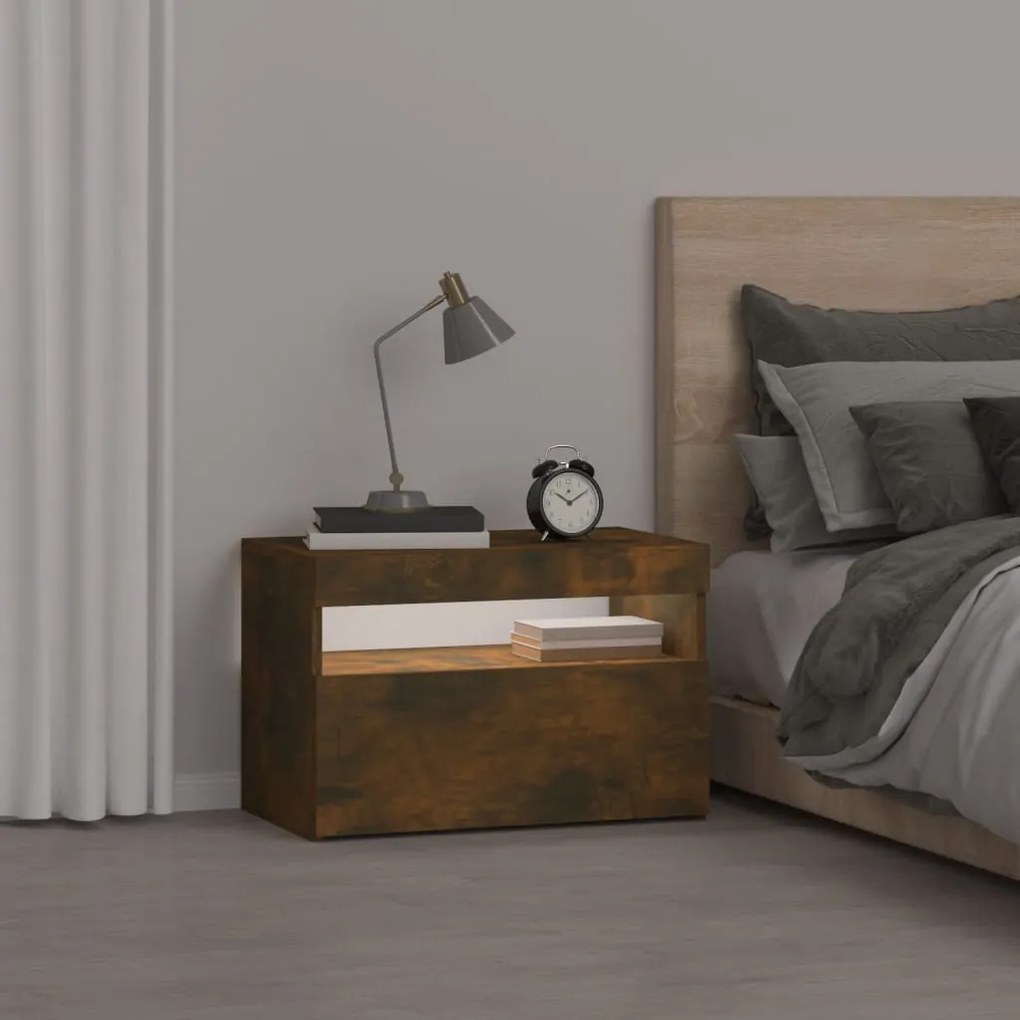 Noční stolek s LED osvětlením kouřový dub 60 x 35 x 40 cm 3152826