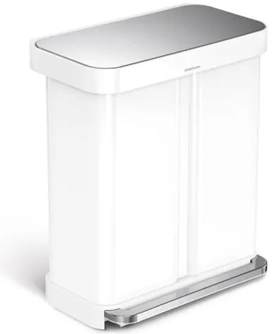 Simplehuman pedálový odpadkový koš na tříděný odpad DUAL 58 L (34/24) bílá ocel CW2118