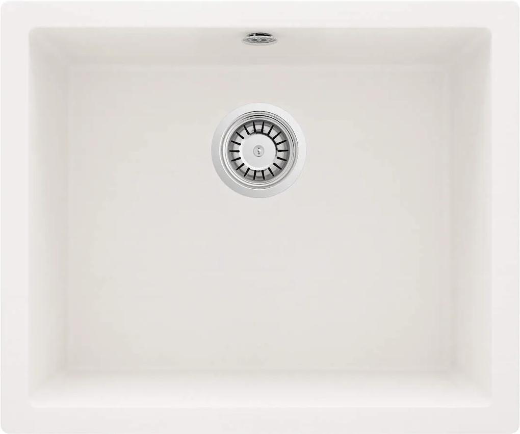 Deante Corda Flush, granitový dřez na desku 550x460x204 mm, 3,5" + prostorově úsporný sifon, 1-komorový, bílá, ZQA_A10F