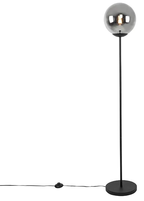 Art deco stojací lampa černá s kouřovým sklem - Pallon Mezzi