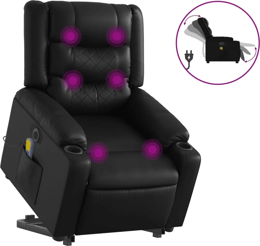 Elektrické zvedací masážní polohovací křeslo černé umělá kůže 3206563