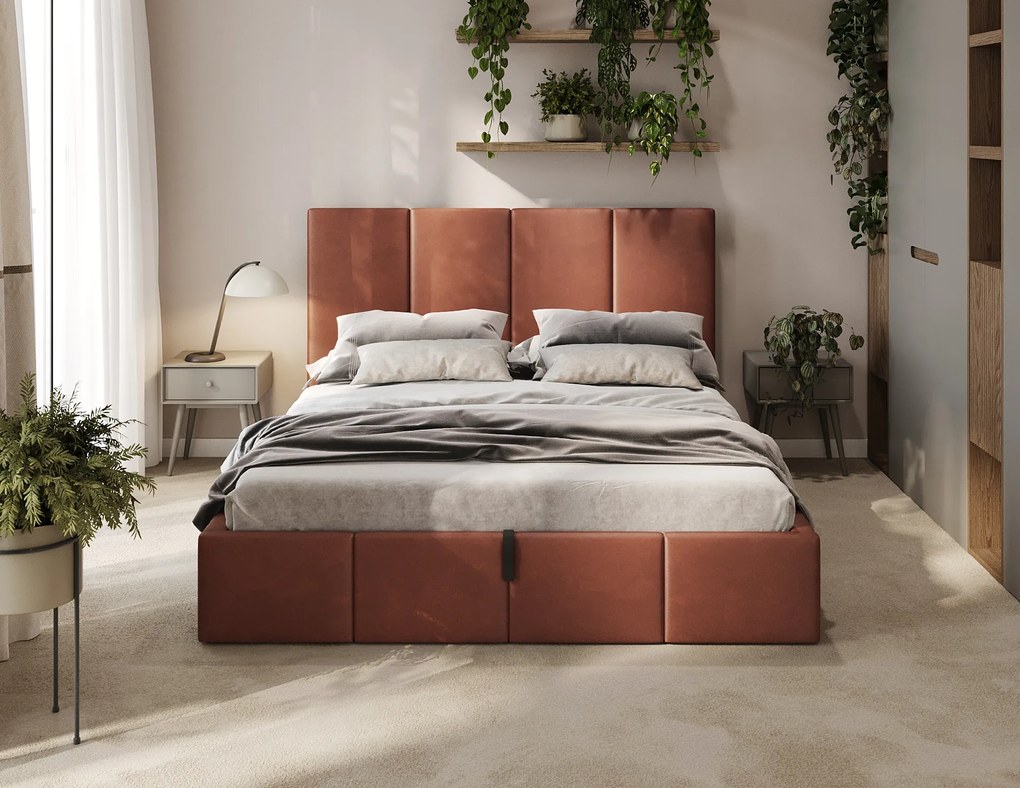 ComfortMatrace Čalouněná postel se zvedacím roštem a úložným prostorem Valencia Barva: Medová/Honey, Rozměr: 180x200 cm, Výška čela u hlavy: 120 cm