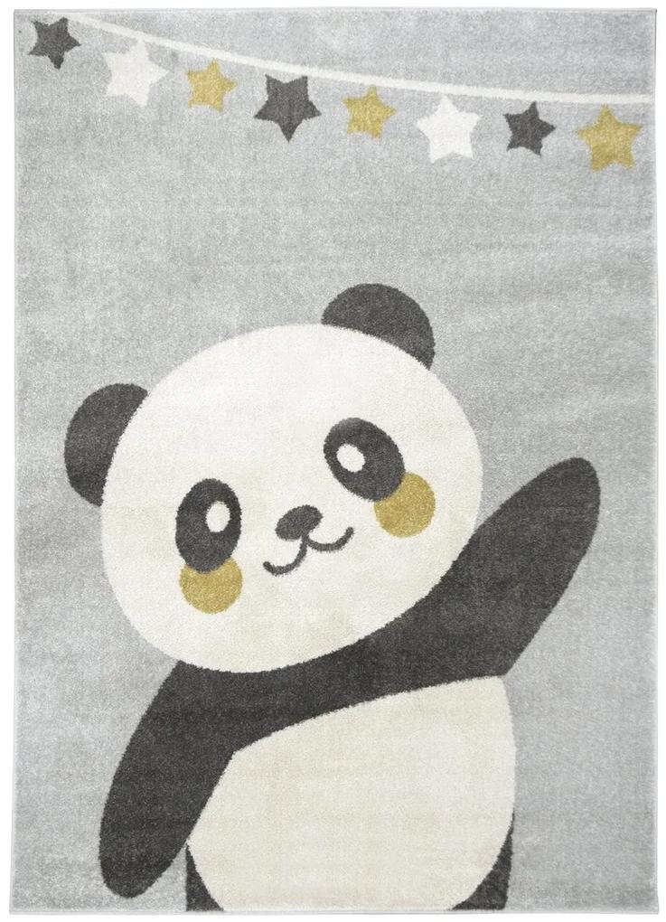 Dětský kusový koberec Emily Kids 5864A Míša Panda Šedý Žlutý Rozměr: 160x230 cm