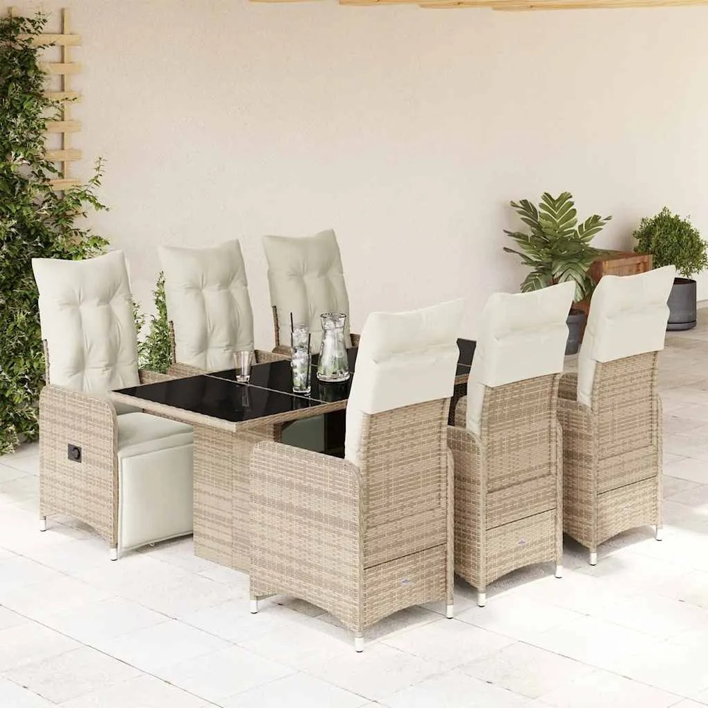 7dílný zahradní bistro set s poduškami hnědý polyratan