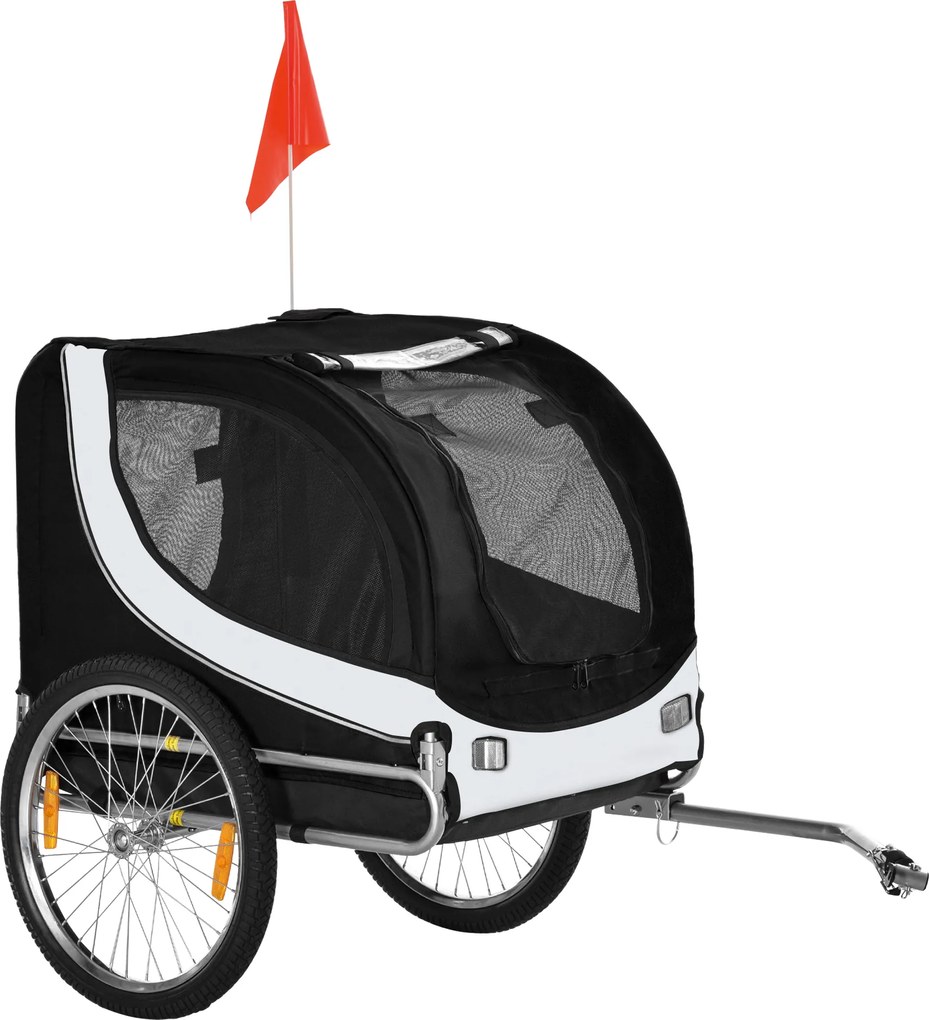 PawHut přívěs pro psy přívěs na kolo přívěs pro přepravu psů kolo bílé+černé 130x73x90cm | Aosom
