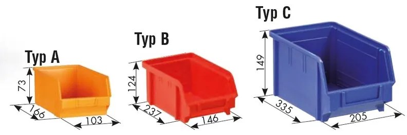 Závěsný regál s plastovými boxy BASIC a přihrádkou, 9 boxů