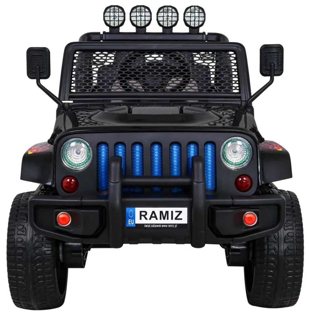 Ramiz Jeep Raptor 4x4, kožená sedačka, 2 místné černé s plameny