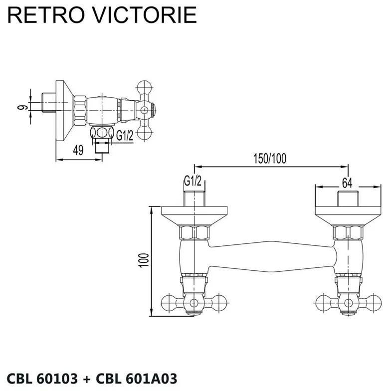 Mereo, Sprchová nástěnná baterie, Retro Viktorie, bez příslušenství, chrom, CBL601A03
