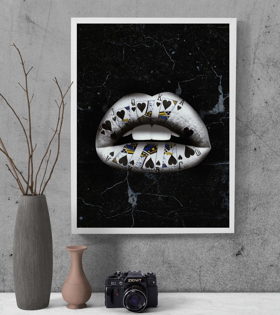 Pixada Royal Flush Lips Spades - motivační obraz Velikost: B2 - 50x70 cm, Volba rámu: s černým rámem