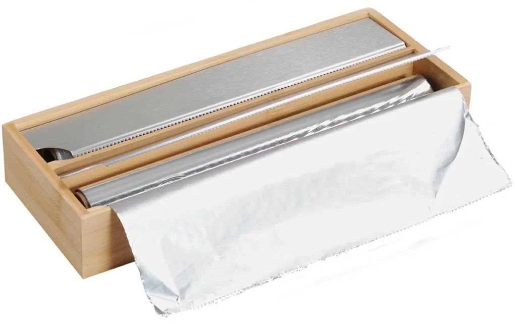 Dřevěný organizér na fólie s řezačkou Double, 35x13x5,5 cm