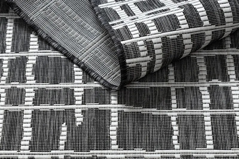 Dywany Łuszczów, Kusový koberec Sion Sisal Trellis 22144 black/ecru – na ven i na doma, 80x150, šedá, chodba / předsíň