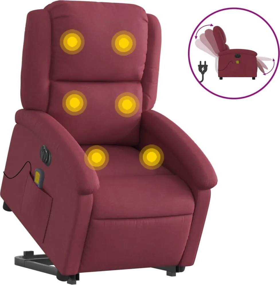 Elektrické zvedací masážní polohovací křeslo vínové textil 3204203