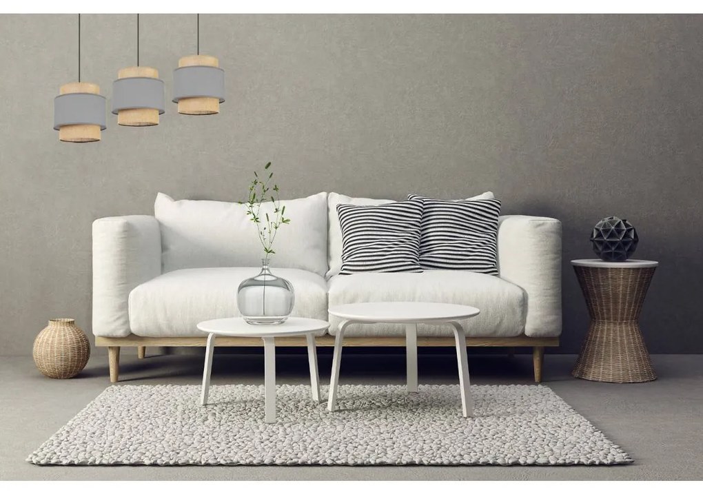 Závěsné svítidlo Boho, 3x jutové/šedé textilní stínítko