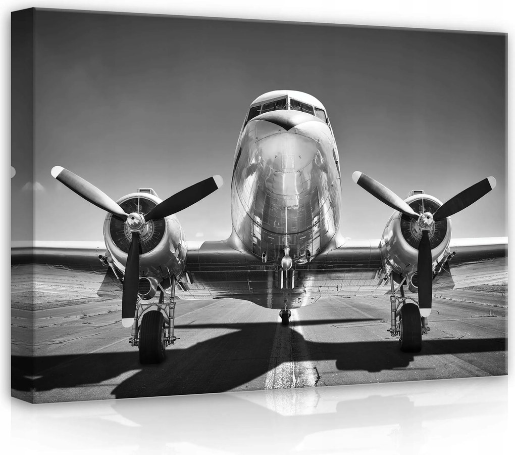 Obraz 70x50 Douglas DC-3 letadlo letectví retro klasika černá bílá