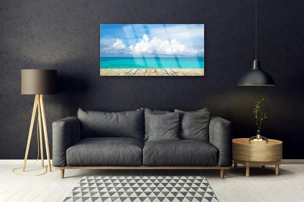 Obraz na skle Moře Mraky Molo Krajina 125x50 cm