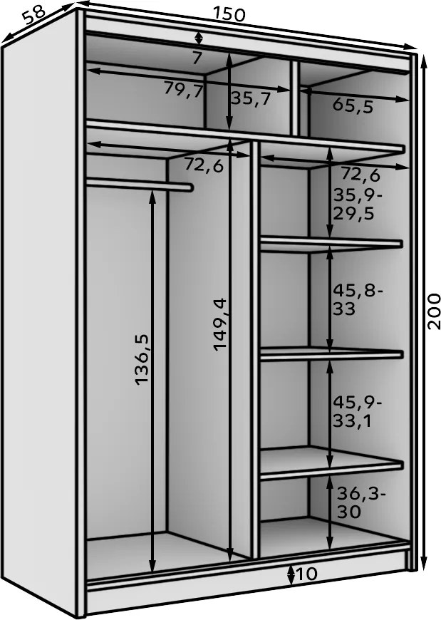 ADRK Furniture Posuvná skříň Calma 150 ADRK-SW-CAL-150-WB