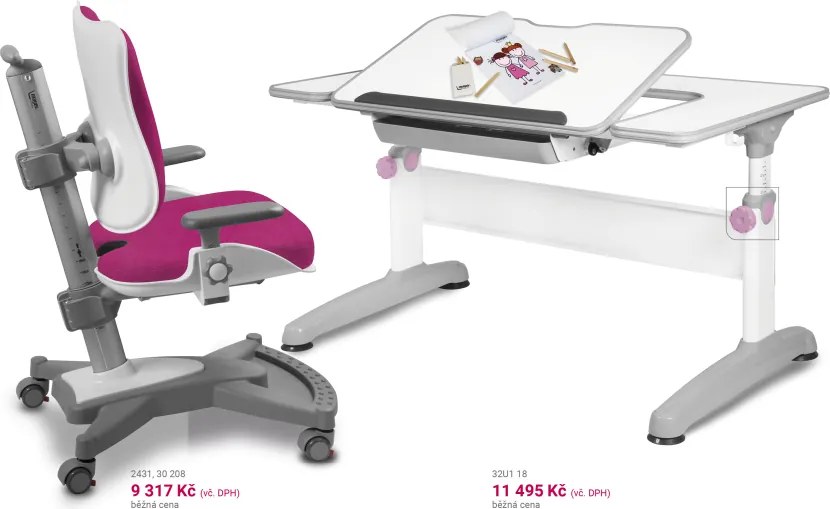 Dětský set MyChamp UNIQ - růžový, set židle + stůl Mayer