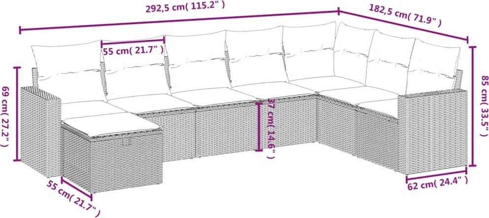 8dílná zahradní sedací souprava s poduškami béžová polyratan 3263584