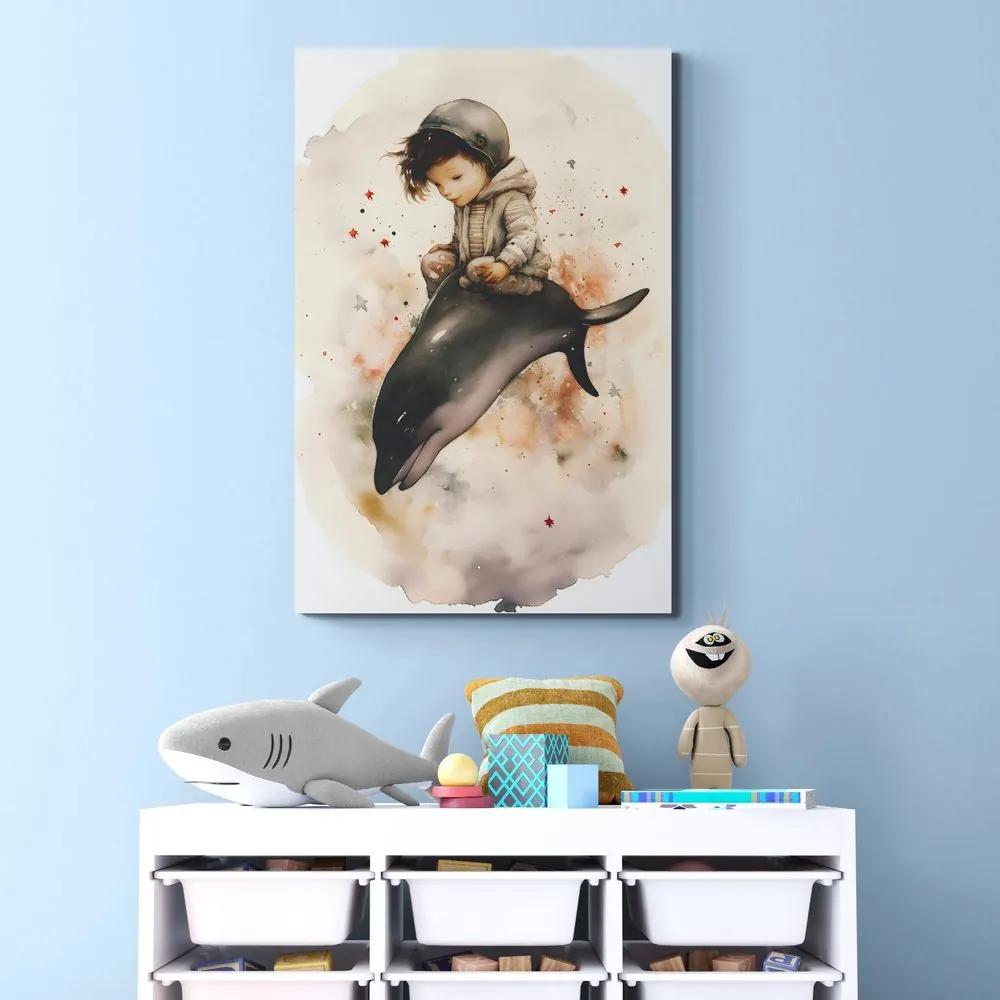 Obraz zasněný chlapeček s delfínem Varianta: 40x60
