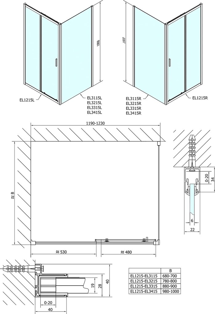 Polysan Polysan, Easy Line obdélníková sprchová zástěna 1200x1000mm L/P varianta, EL1215EL3415