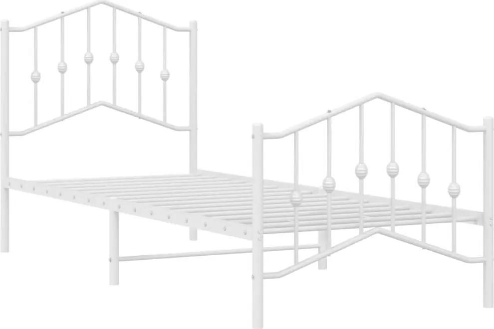 vidaXL Kovový rám postele s hlavovým a nožním čelem 90 x 190 cm [373848] Barva: Bílá