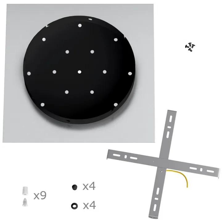 creative cables Čtvercový stropní baldachýn ROSE ONE, 400 mm, 9 otvorů a 4 boční otvory - tvar X Barva komponentu: Černá zrcadlo, Barva montury: Černá