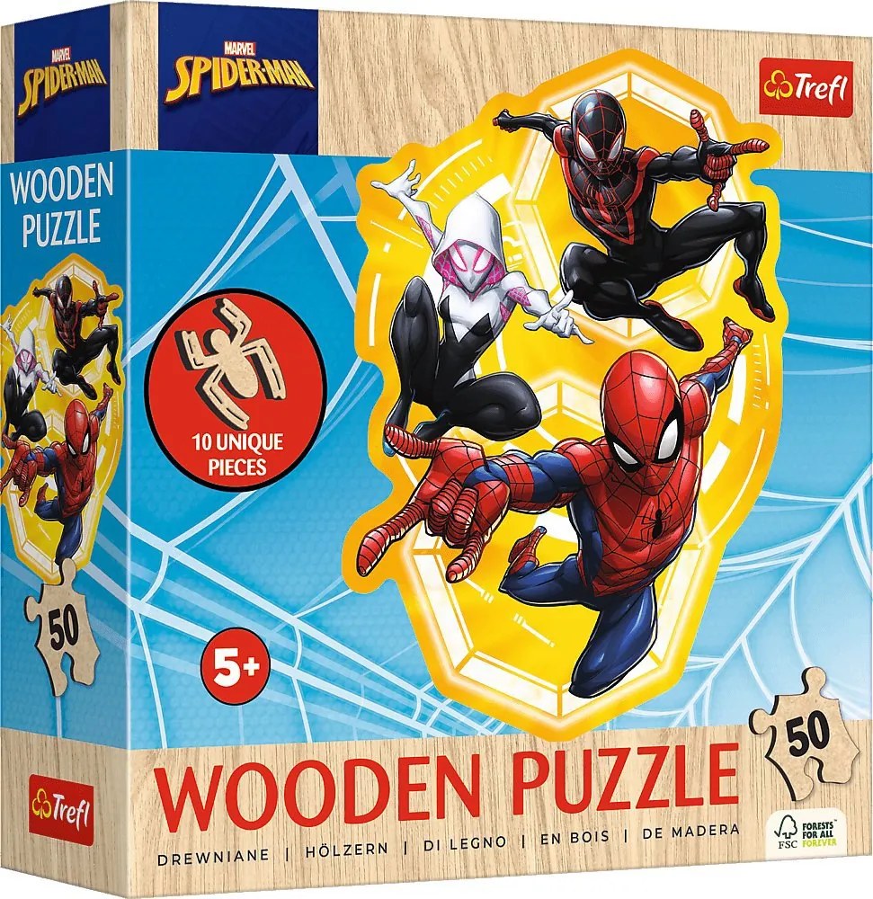 Trefl dřevěné puzzle obrysové spiderman: připraven do akce 50 dílků