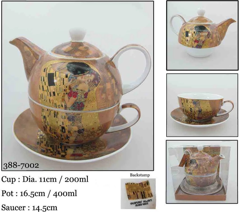Šálek s konvičkou Polibek Gustav Klimt Tea For One