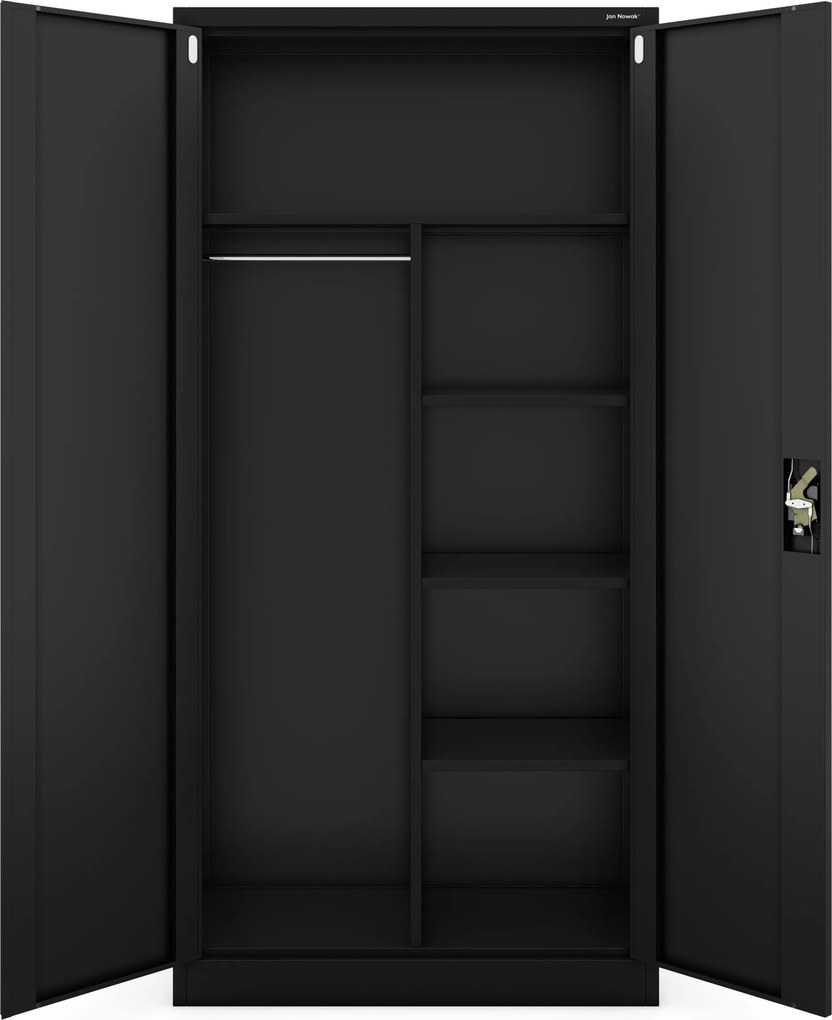 Víceúčelová kovová skříň s tyčí, černá, 900x1850x450 mm: DAWID All Black