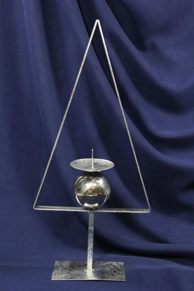 Plechový stromeček na podstavci se svícnem (v. 40 cm)