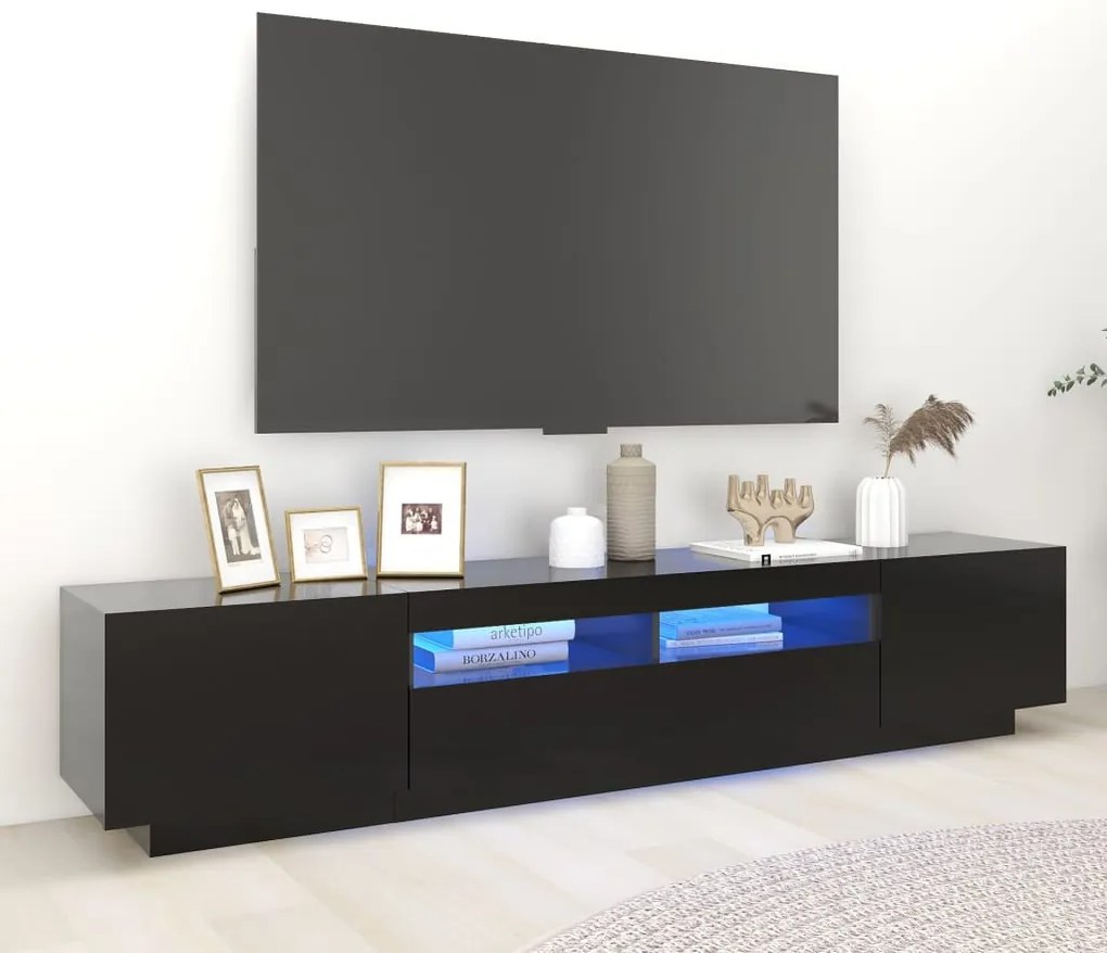 TV skříňka s LED osvětlením černá 200 x 35 x 40 cm