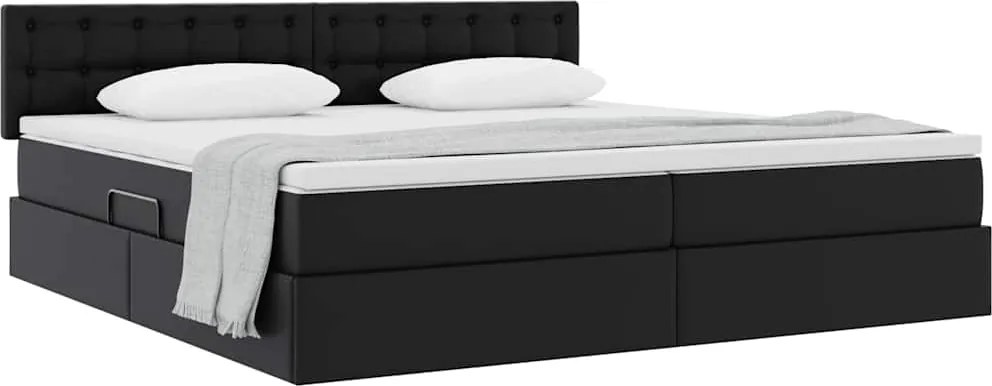 Postel s úložným prostorem a matrací s čelo Černá 200 x 200 cm 3370409