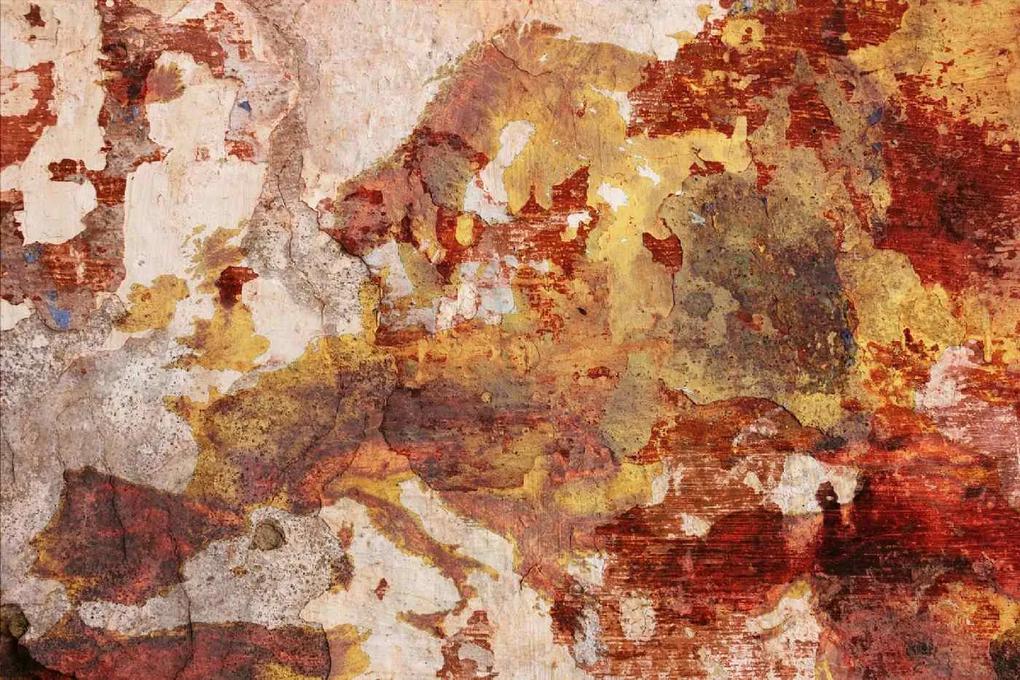 DIMEX | Samolepicí vliesová fototapeta na zeď Oprýskaná omítka zdi MA-5-2535 | 375 x 250 cm | červená, béžová, oranžová, růžová