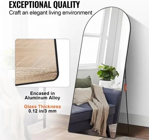 obloukové zrcadlo po celé délce 180,3 × 81,3 cm celotělové zrcadlo stojící závěsné
