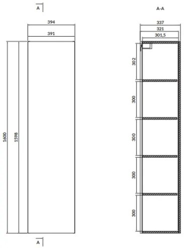 Cersanit Larga, vysoká skříňka 40x160 cm, šedá matná, S932-021