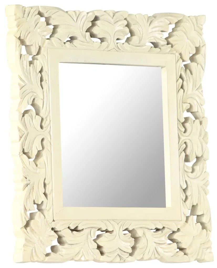 Ručně vyřezávané zrcadlo bílé 50 x 50 cm masivní mangovník - Default Title