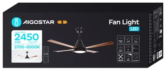 Aigostar - LED Stmívatelný stropní ventilátor LED/24W/230V 2700-6500K 132cm + DO
