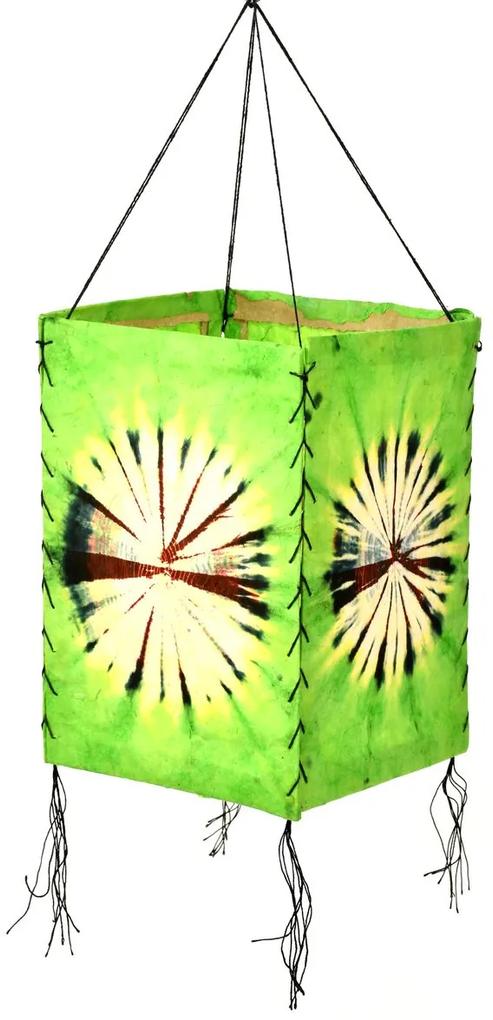 Sanu Babu Stínidlo, zelené, čtyřboké, batika kruh, barvený rýžový papír, 18x26cm